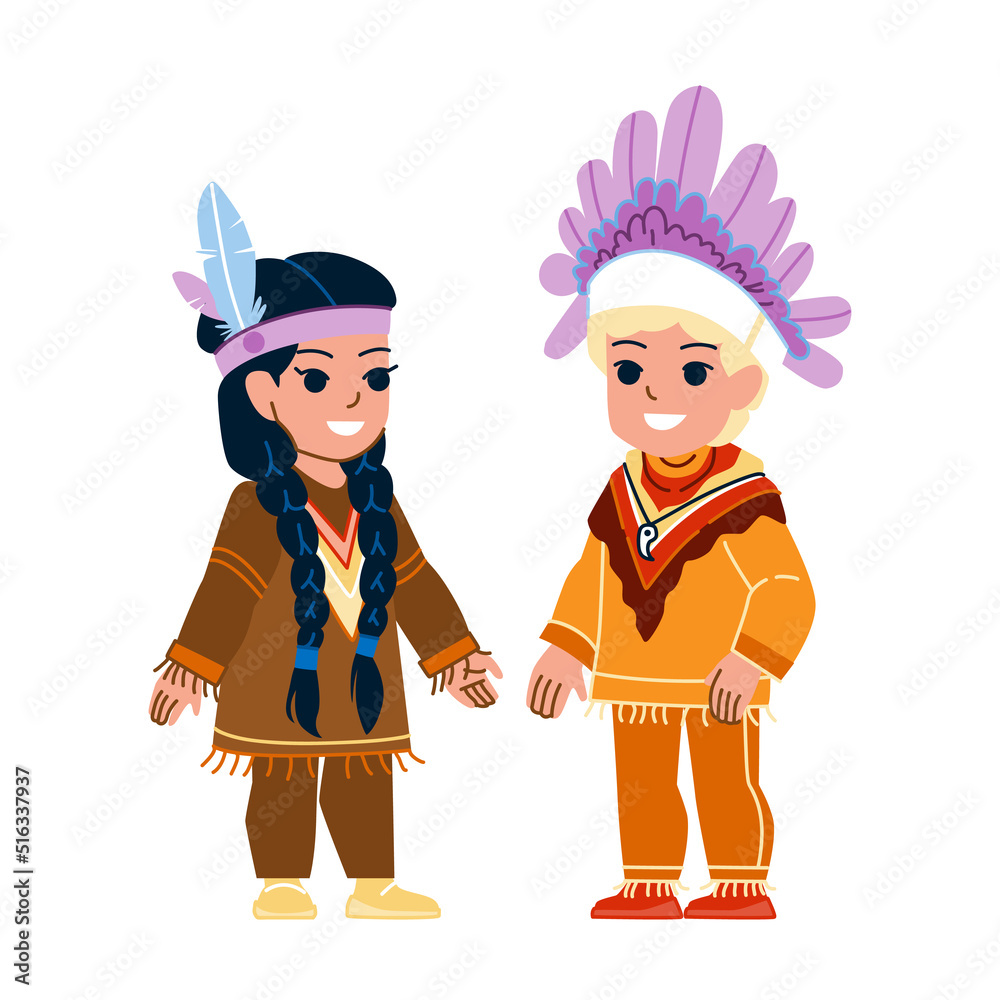 kid american indian vector. indigenous child, family boy girl portrait ...