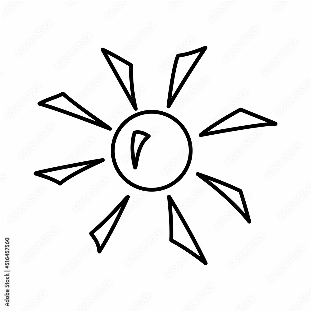 Vector black outline sun with the sun with angular rays. Summer ...