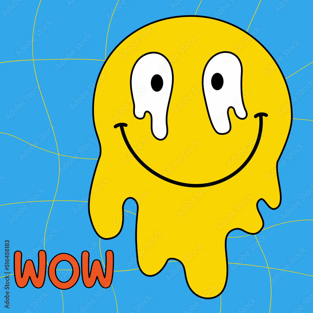 Melting smile face, trippy sticker Wow. Funny psychedelic surreal acid ...