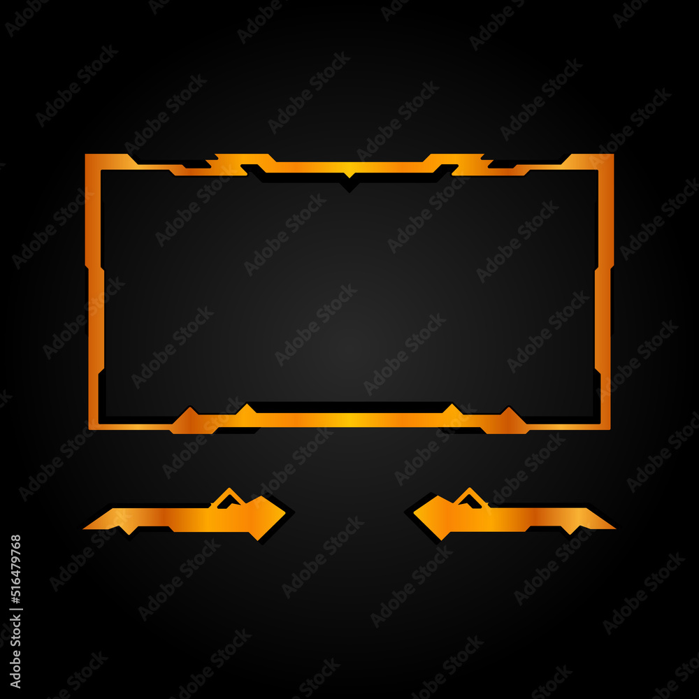 Golden live stream overlay game interface border frame with lower third ...