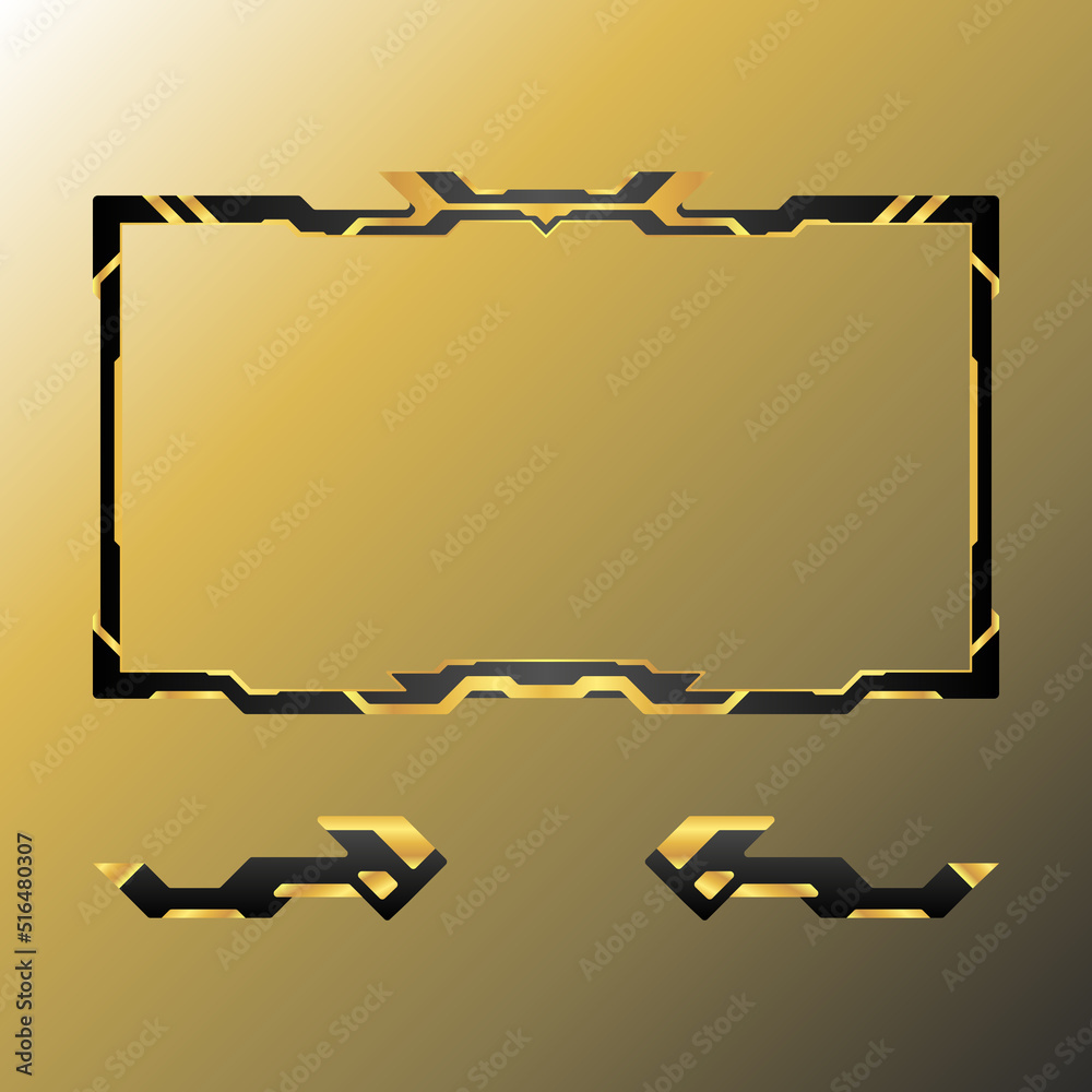 Game interface Live stream overlay golden border frame. Futuristic ...