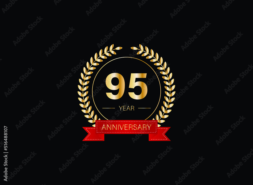 95th anniversary celebration with gold glitter color and white ...