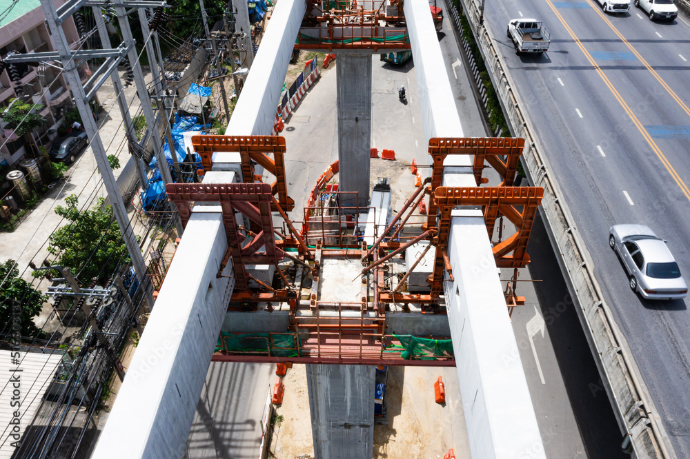 Bangkok urban Mass Transit Project (Pink Line Monorail). Aerial top ...