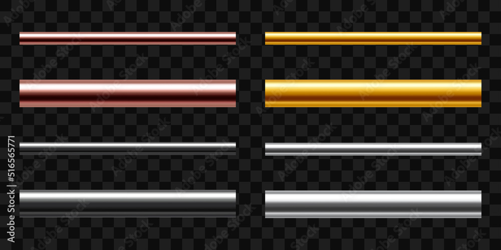 A set of metallic pipes of various diameters. Copper, steel, aluminium ...