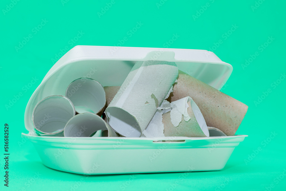 Стоковое фото «Empty rolls from toilet paper lying in a package of fast ...