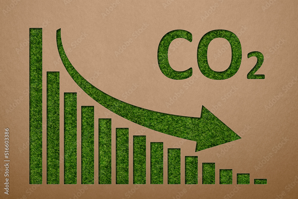 Reduction of CO2 emissions into the atmosphere. Net zero emissions. 3D ...