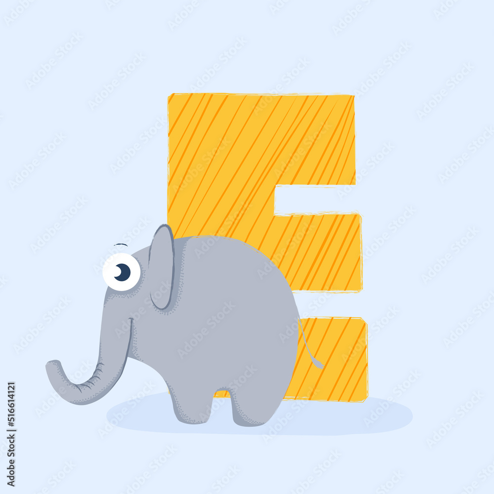 Cartoon letter of the alphabet with animal character elephant Stock ...