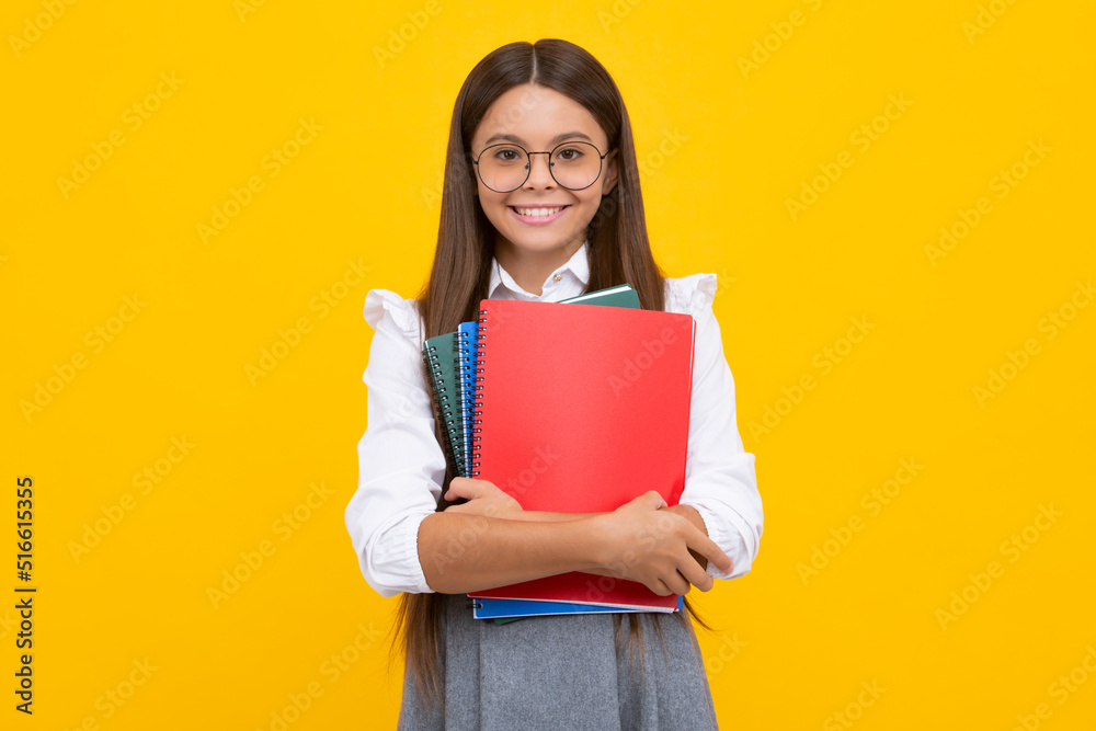 Teenager school girl study with books. Learning knowledge and kids ...
