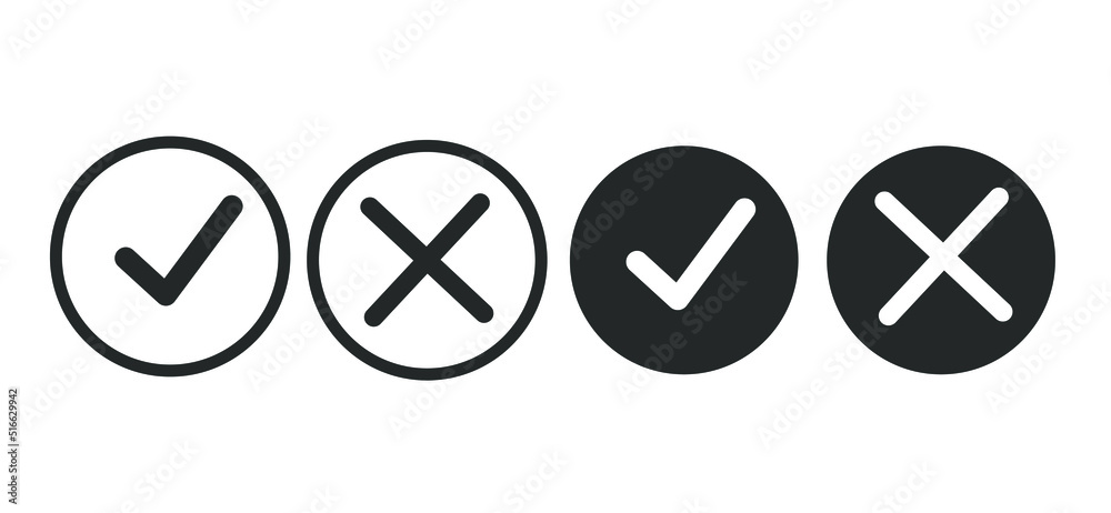 Check mark and cross mark symbols icon element in circle Simple ok yes no graphic design. Right ...