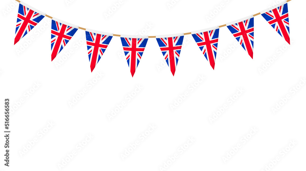 UK flag garland. Union Jack pennants chain. British party bunting ...