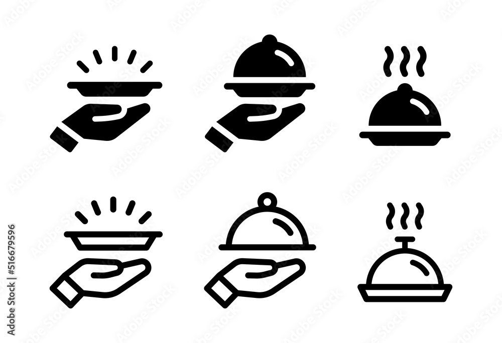Waiter hand serving food icon set. Stock Vector | Adobe Stock