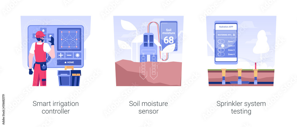 Irrigation system components isolated concept vector illustration set ...