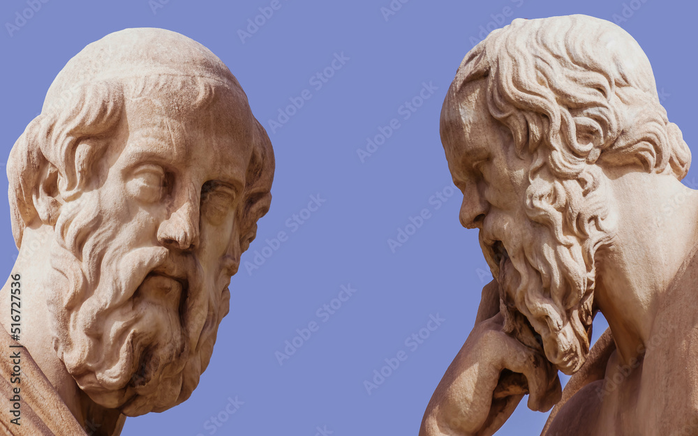 Plato and Socrates, the ancient Greek philosophers, with thoughtful ...