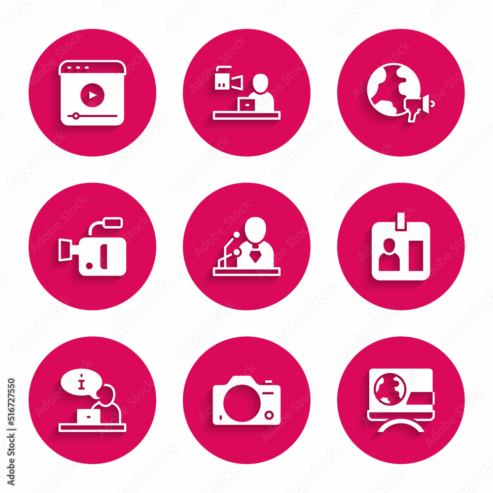 Set Breaking news, Photo camera, Journalist id card, Television report ...