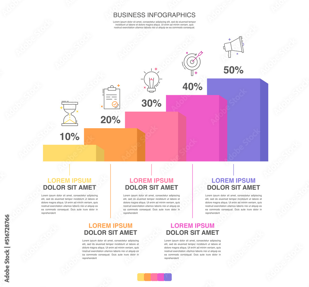 Vektor Vector creative infographic of columns bar chart with five ...