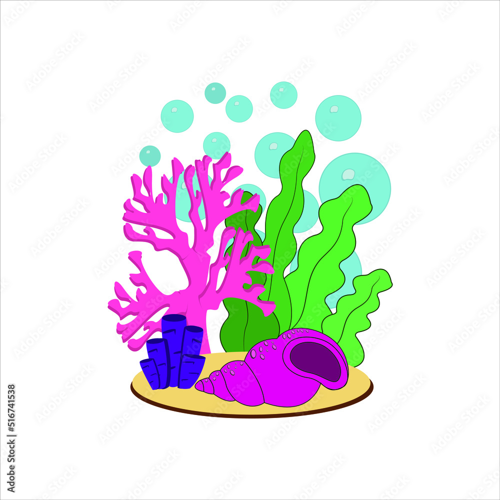 Vector ocean world. Aquatic ecosystem. Aquarium underwater marine life ...