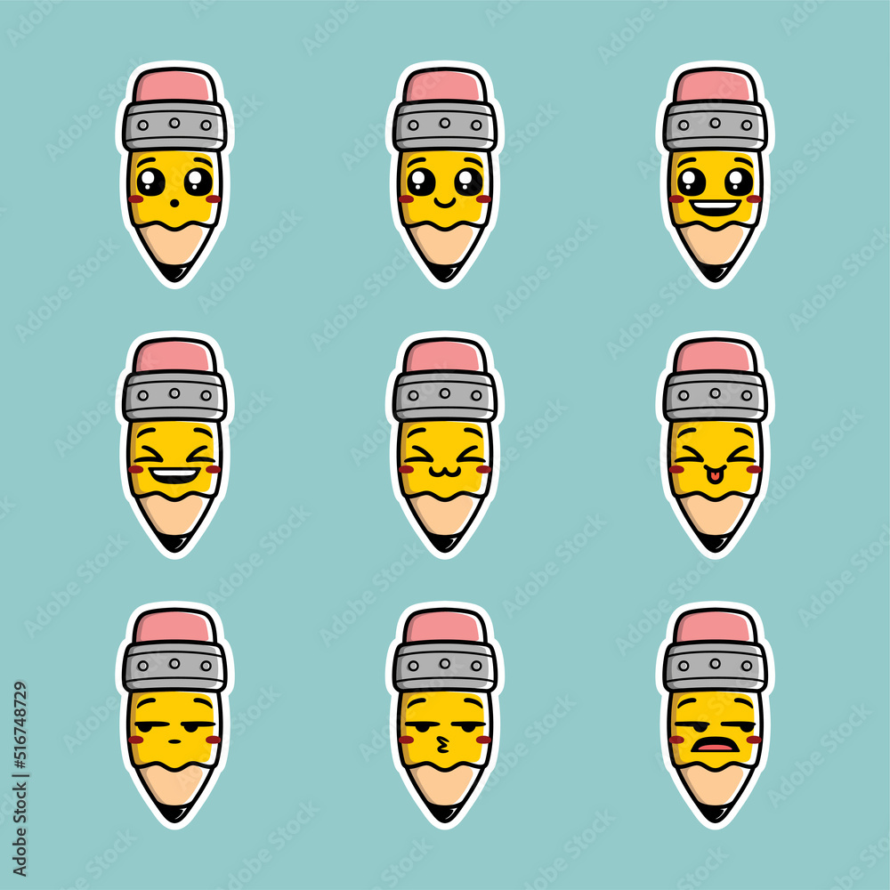 vector illustration of cute pencil emoji Stock Vector | Adobe Stock