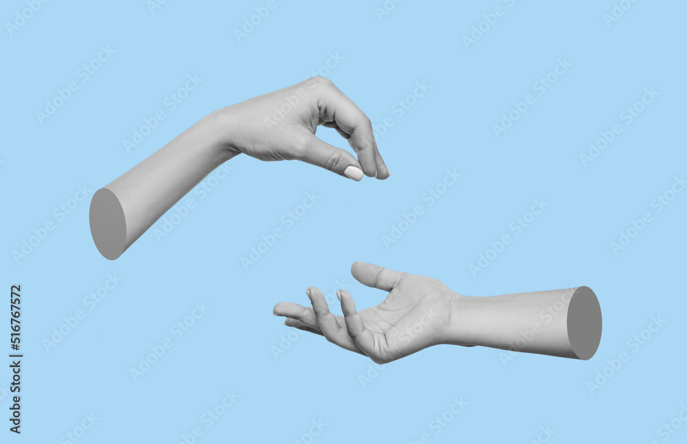Female hand makes a gesture like handing the hanging object to ...