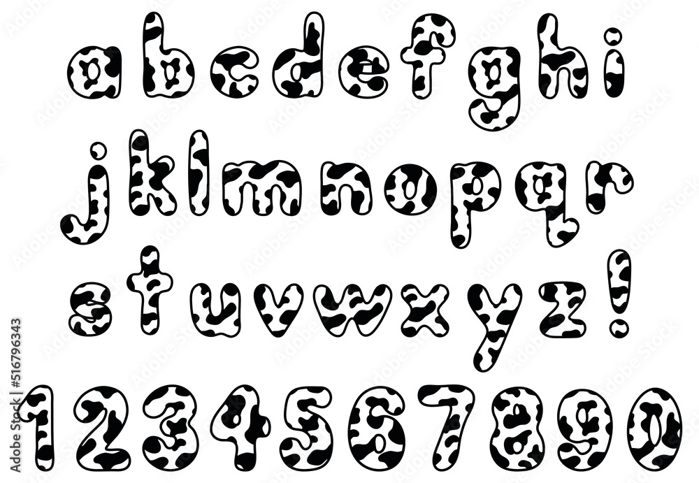 Cow Print Lowercase Alphabet Letters and Numbers Graphic Set Stock ...