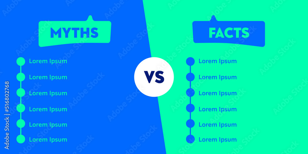 Facts vs myths versus battle background. Concept of thorough fact ...