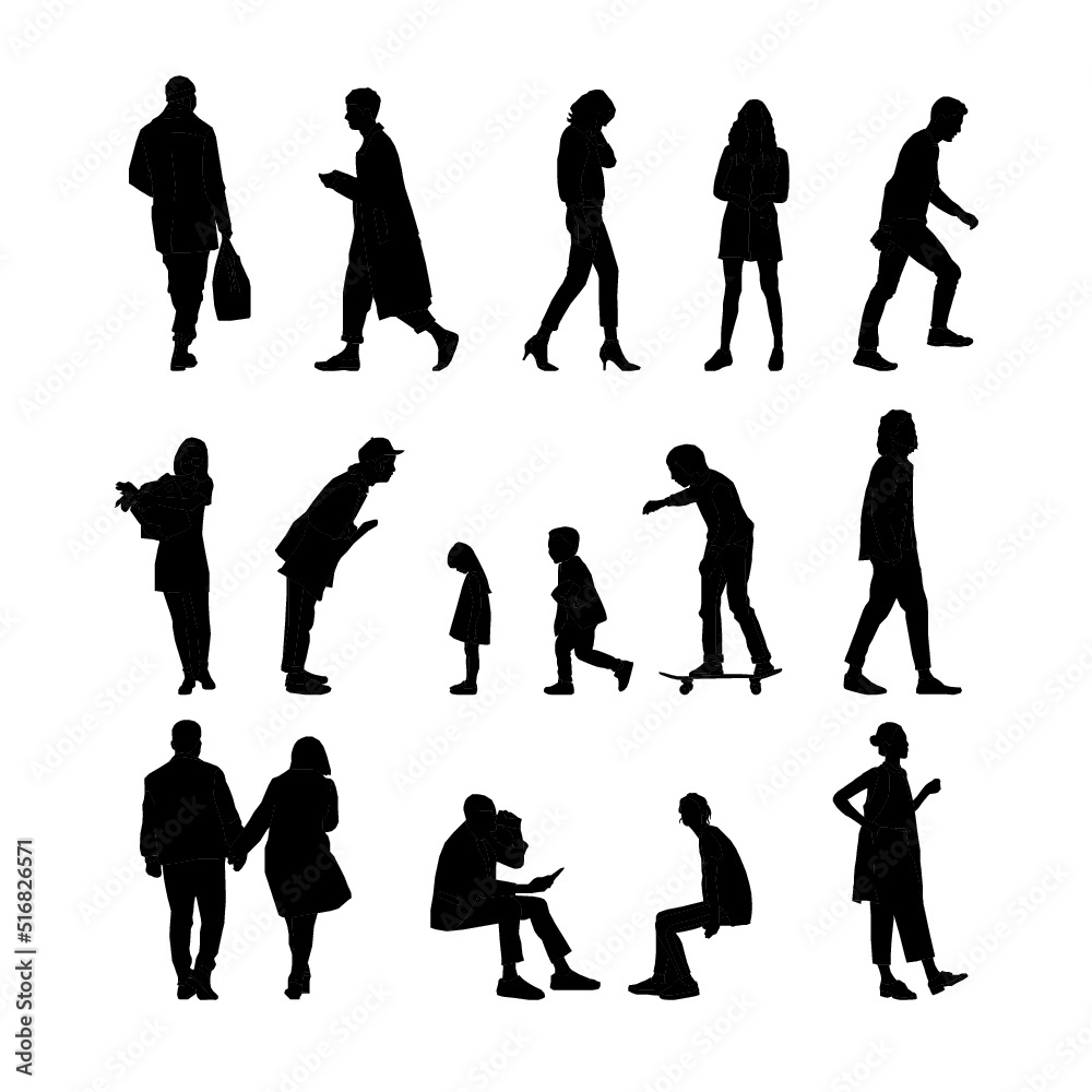 Image vectorielle Stock 16 People Silhouettes in elevation side view ... Image vectorielle Stock 16 People Silhouettes in elevation side view ...