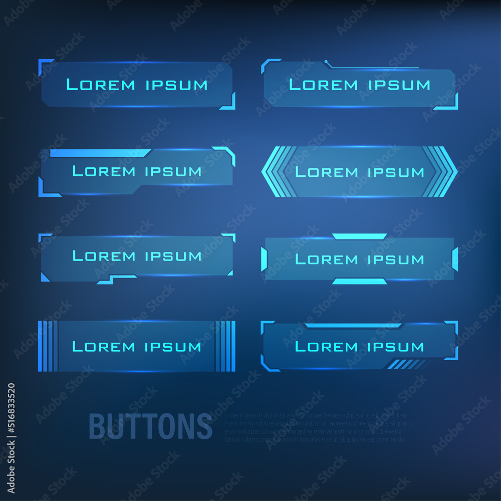 Techno-futuristic, style, sci-fi blue button set, hi-tech information ... Techno-futuristic, style, sci-fi blue button set, hi-tech information ...