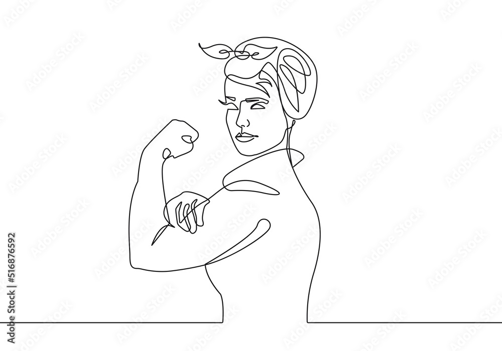 Strong Woman Continuous Line Art Drawing. Female Minimalist Trendy ...