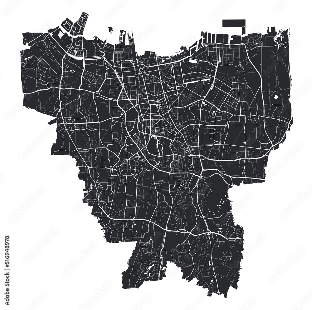 Jakarta vector map. Detailed black map of Jakarta city poster with ...