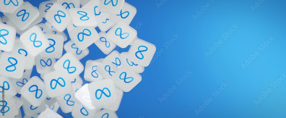 Meta logo on floating translucent blocks. Editorial 3D rendering Stock ...