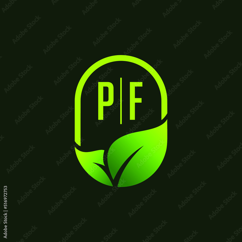 Letter PF Green Leaf Logo Design Element, initial logo template Stock ...