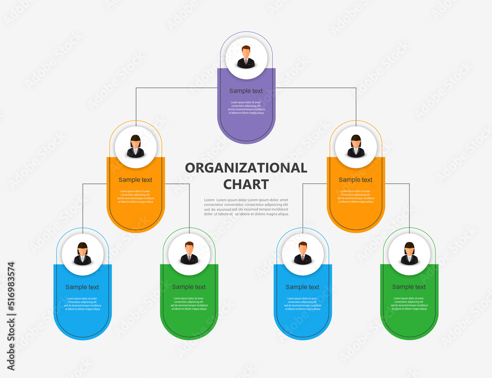 Corporate organizational chart with business avatar icons. Business hierarchy infographic ...