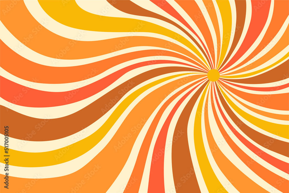 Retro sun rays wave texture background 70s 80s. Groovy hippie pattern ...