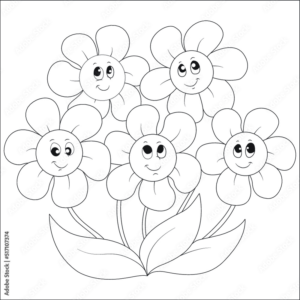 Funny flower coloring page for kids Stock Vector | Adobe Stock