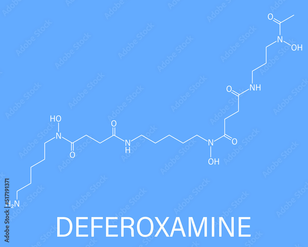 Skeletal formula of Deferoxamine drug molecule. Used to treat iron ...
