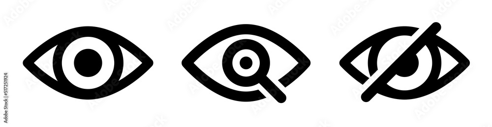Eye icons set. See and unsee eye symbol. Magnifier with eye icon ...