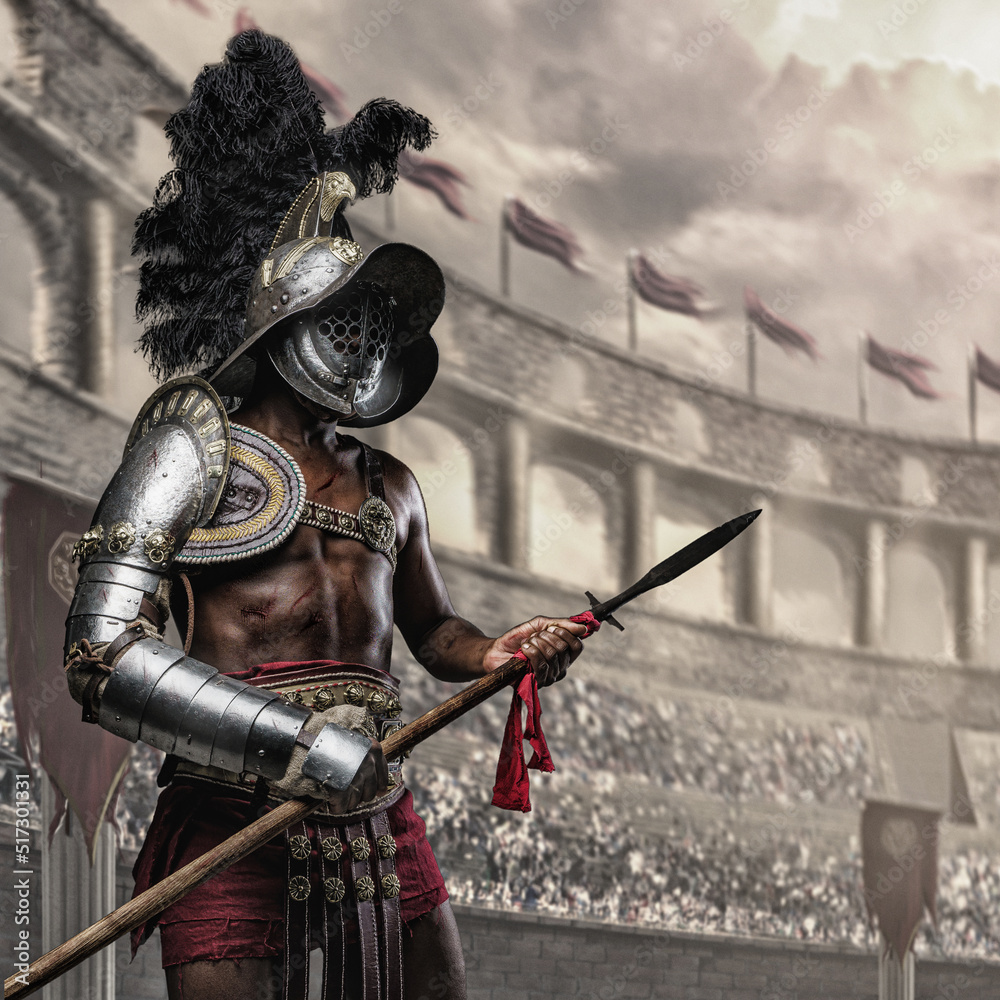 Art of african gladiator from ancient rome dressed in plumed helmet and ...