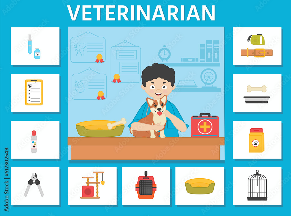 Educational game for kids. Learning cards. Professions. Veterinarian ...