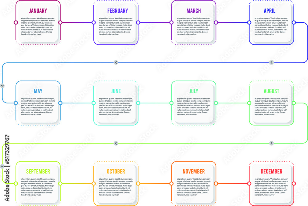 12 Months Road Map. Starts with January to December, 1 Year Months ...