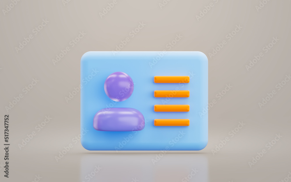 user id card sign minimalistic look 3d render concept for driving ...