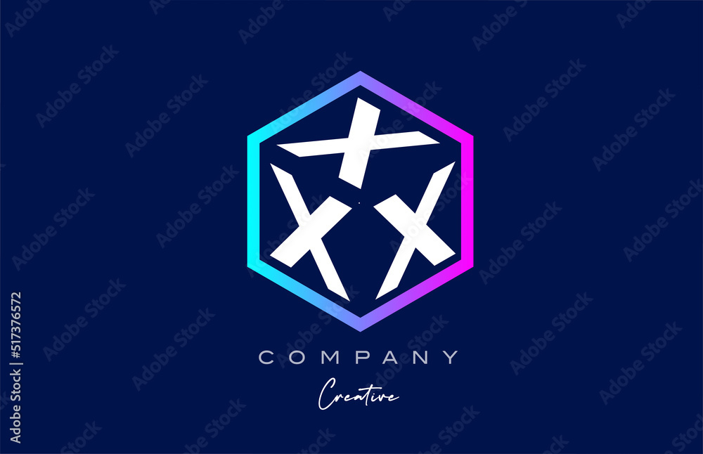 pink blue XXXXXXXXX three letter cube alphabet letter logo icon design with polygon design ...