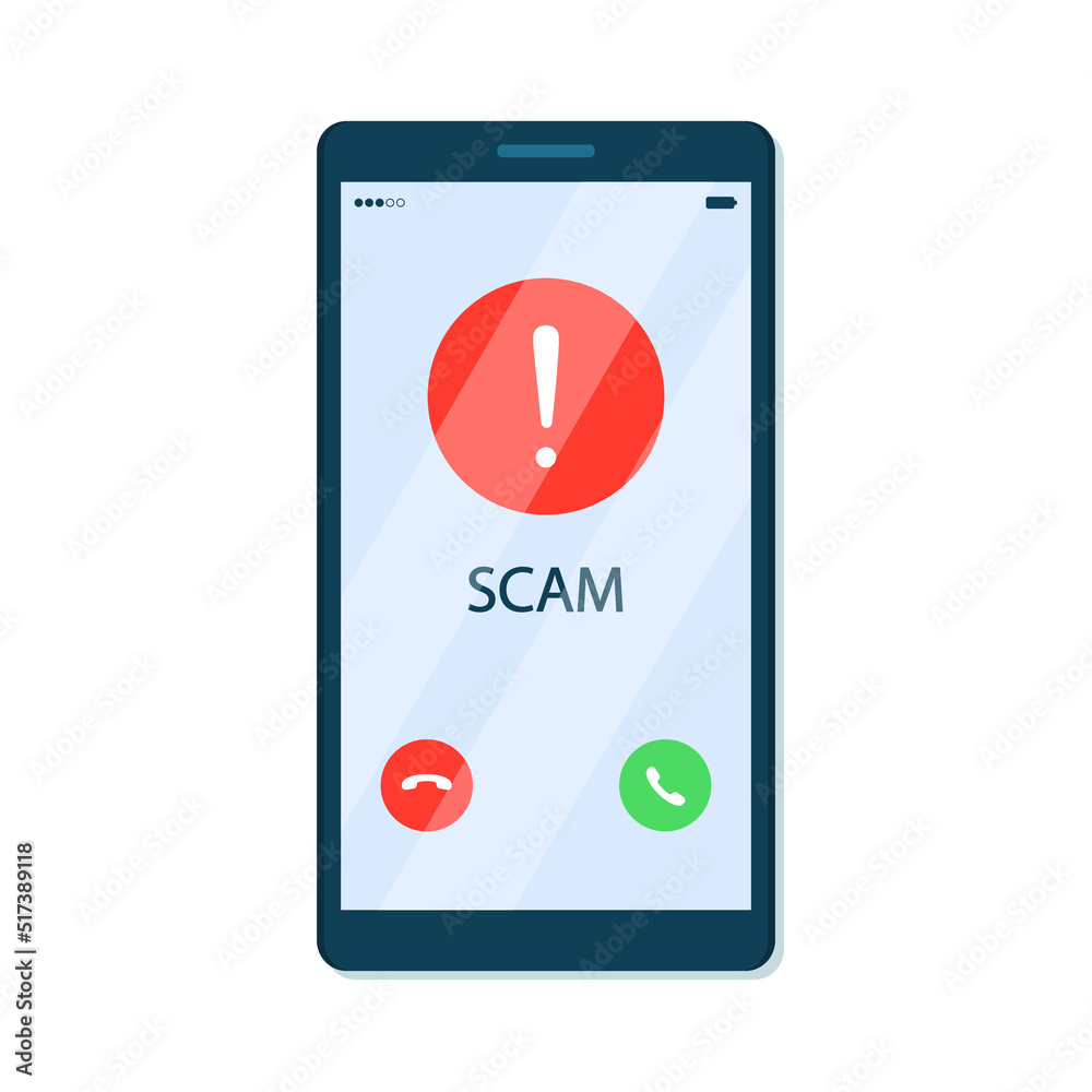 Mobile phone screen with incoming call from scammers. Scam alert ...