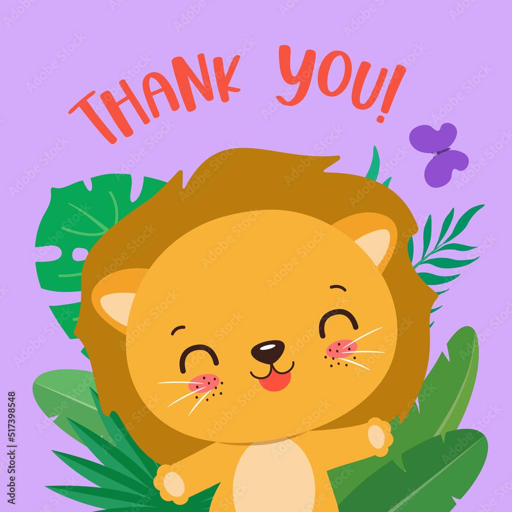 Stock-Vektorgrafik „Safari birthday card with cute lion cub kawaii ...