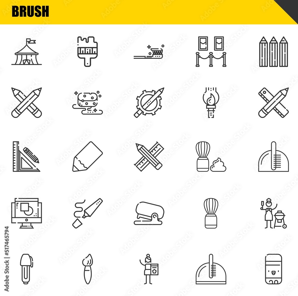 brush vector line icons set. circus, pen and stationery Icons. Thin ...