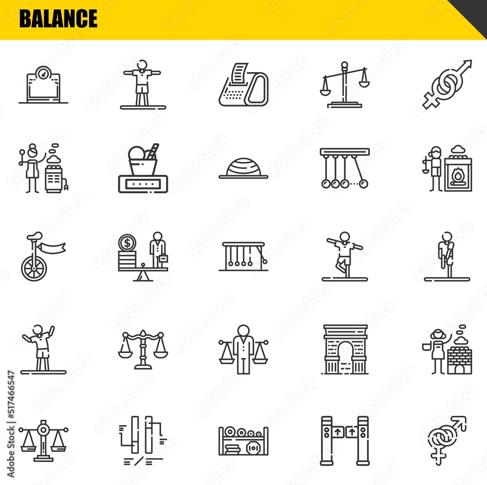 balance vector line icons set. scale, scale and unicycle Icons. Thin ...
