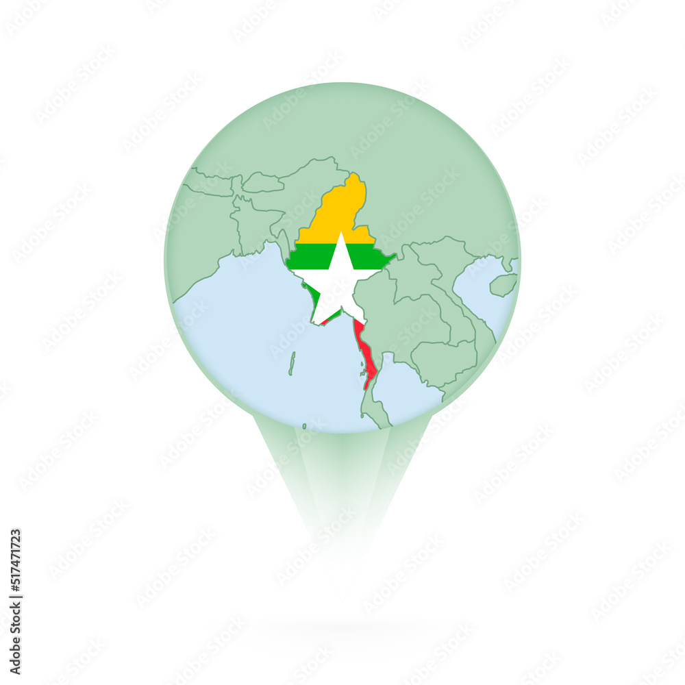 Myanmar map, stylish location icon with Myanmar map and flag. Stock ...