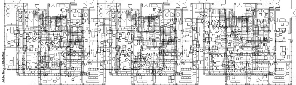 Abstract illustration of multi layered architectural plans. Technical ...