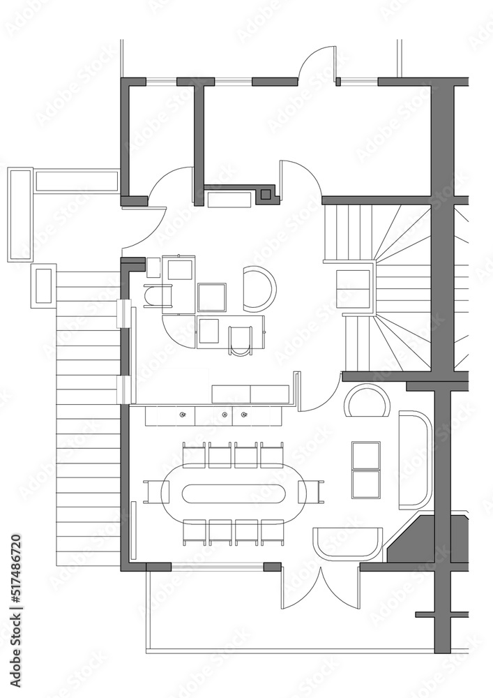2d architectural drawing of an office plan. Furniture layout for ...