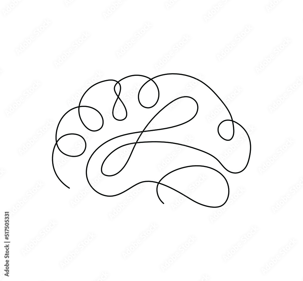 Vector isolated human brains colorless black and white one line single ...