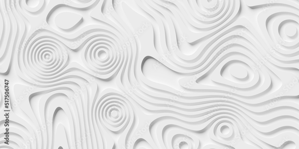 Offset white organic terrain height lines and circle shapes geometrical ...