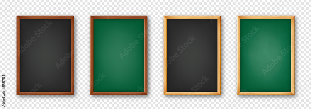 Realistic blank chalkboard in a wooden frame. School blackboard with ...